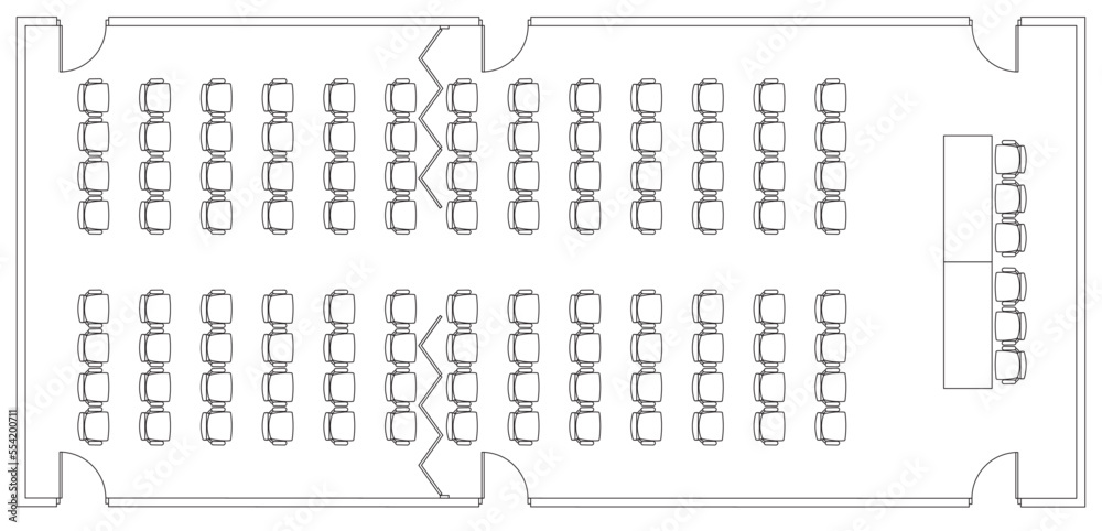 2D drawing architecture layout plan seminar room drawn using CAD in ...
