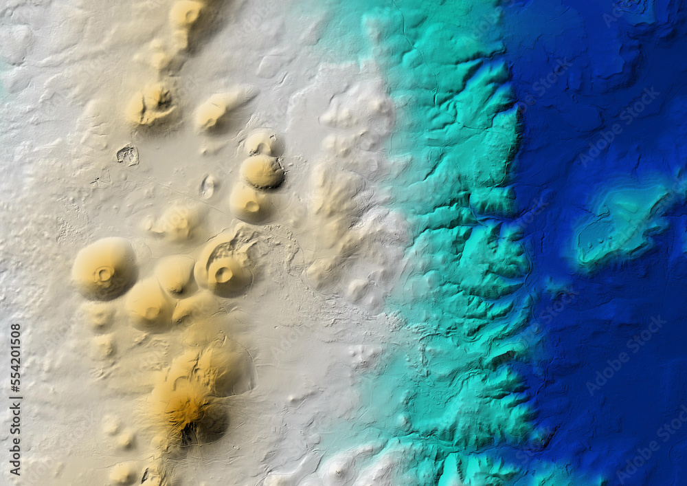 Concept de fond - Vue aérienne du relief d'une chaine de volcan - Rendu ...