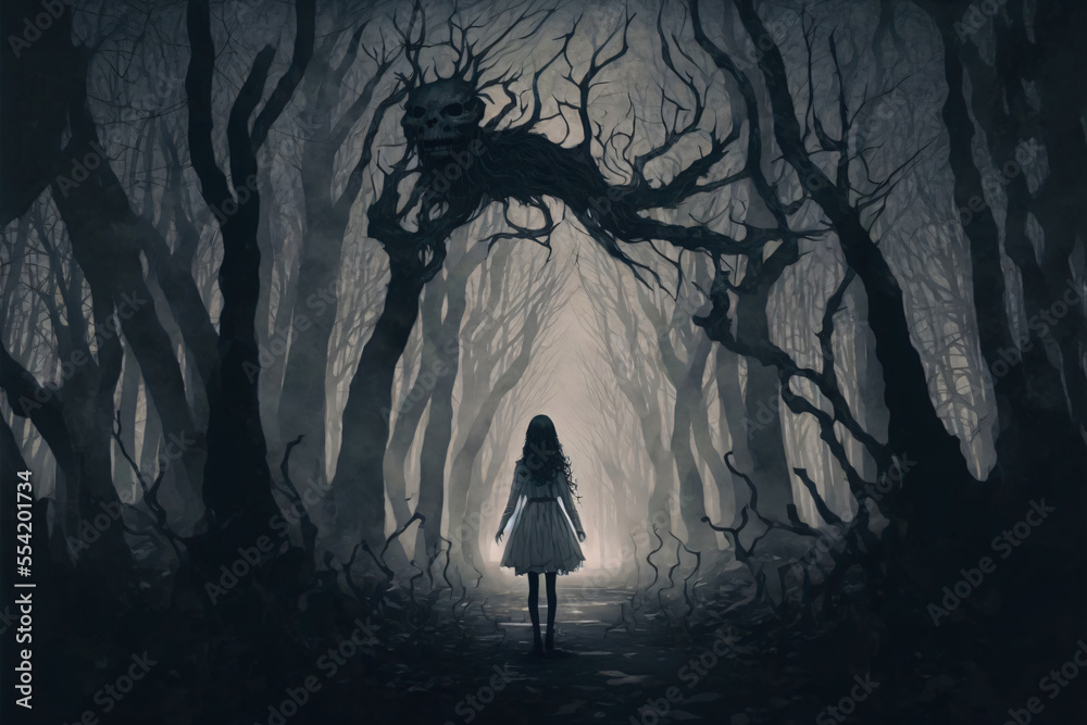 Horror scene of a scary girl,generative ai Stock Illustration | Adobe Stock