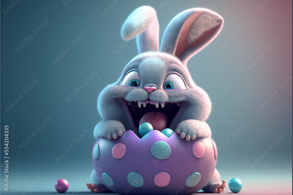 Excited cute Easter bunny eating an Easter egg created with generative ...