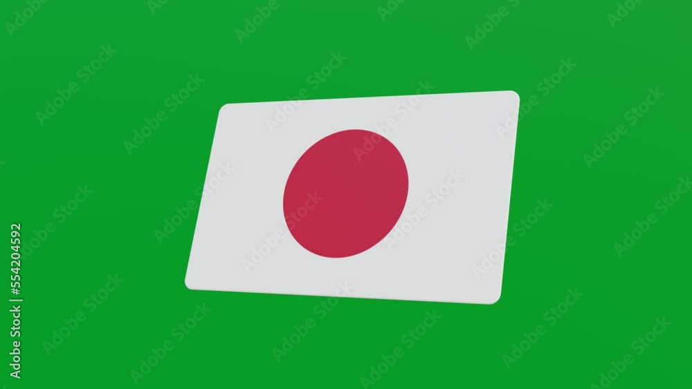 Japan Flag card animation on green screen, Spinning 3D Japan Flag card ...