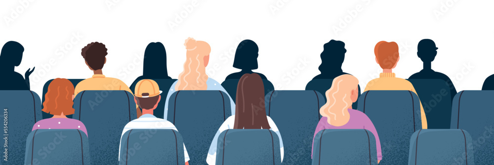 Audience in cinema. Graphic element for website, people on chairs ...