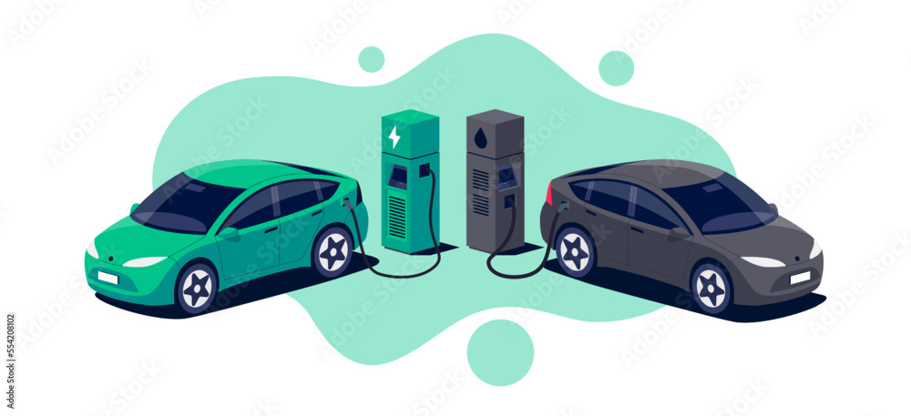 Comparing electric car versus gasoline diesel car suv. Electric vehicle ...