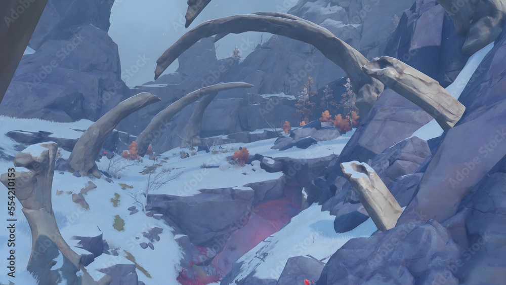 Beautiful Dead dragon skeleton tomb Background Genshin Impact Wallpaper ...