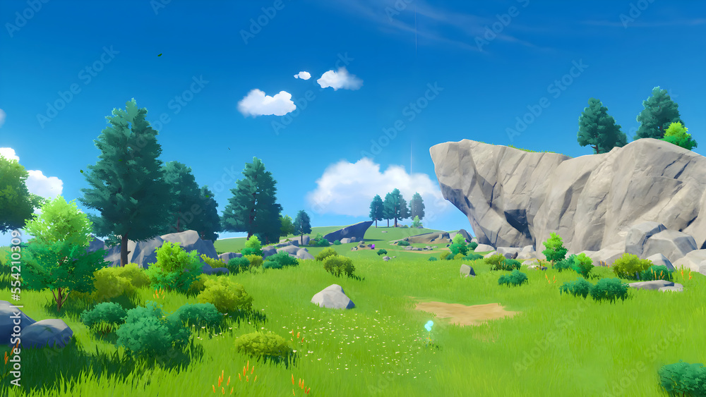 Beautiful Green Plains with Cliff Background Genshin Impact Wallpaper ...