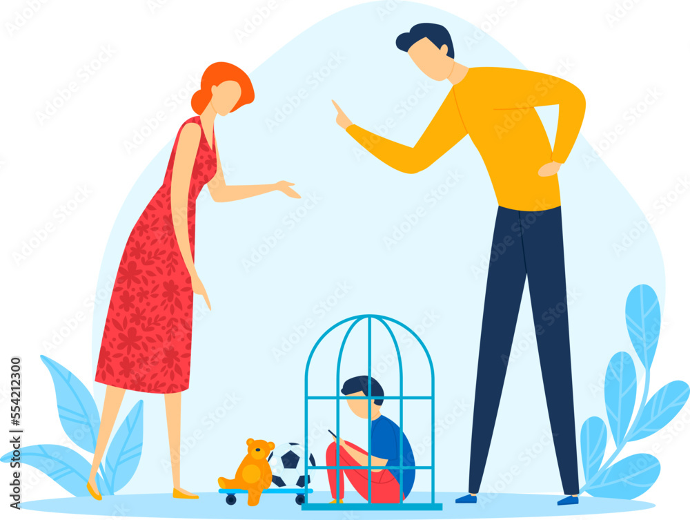 Punishment child concept, parent angry, child discipline, angry family, sad person, design ...