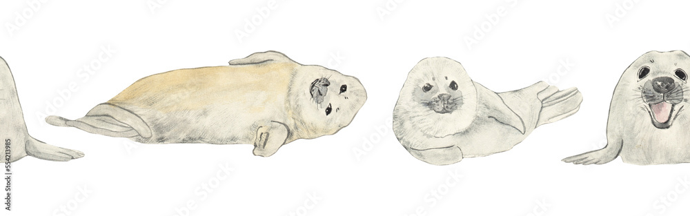 Seal border. Watercolor border isolated on white background. Seal ...