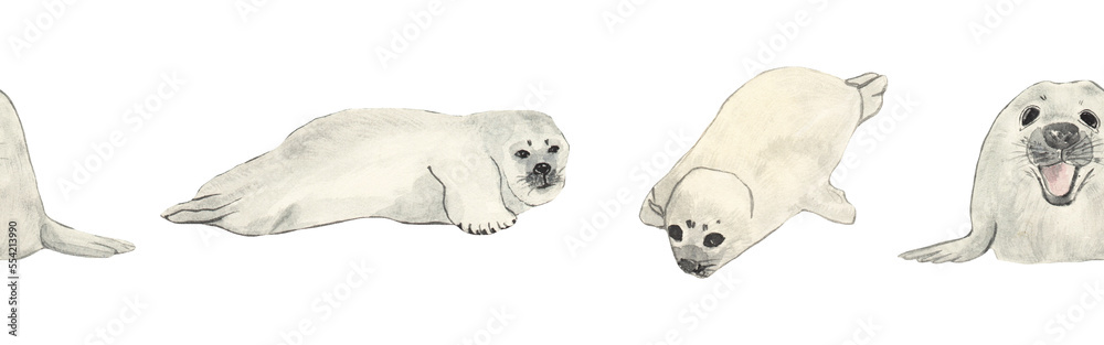 Seal border. Watercolor border isolated on white background. Seal ...