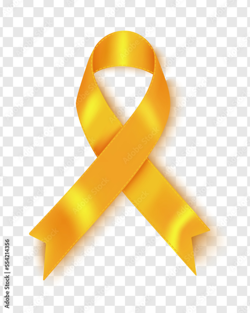 Realistic gold ribbon, childhood cancer awareness symbol, isolated over ...