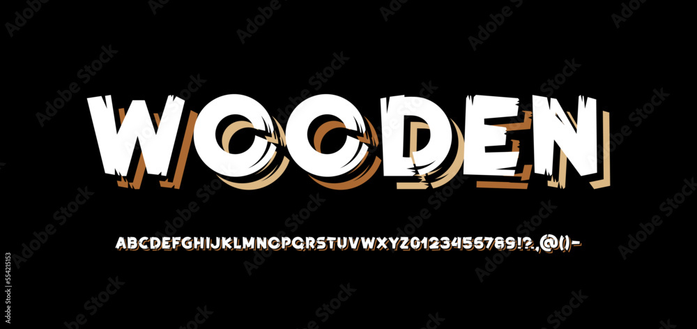 Rough wood, cursive font, hand drawn brush stroke bold alphabet, vector ...