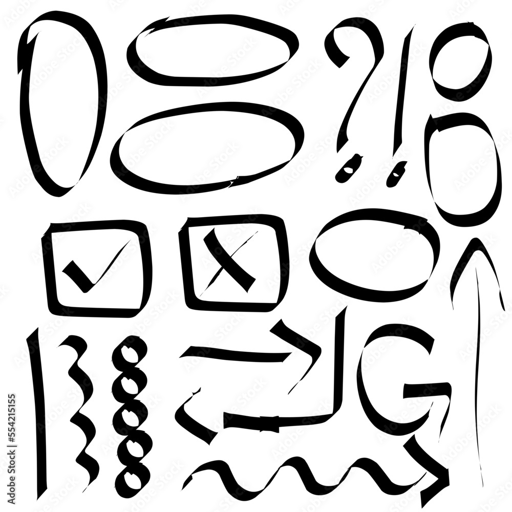 Hand drawn arrows, check mark, oval forms Stock Vector | Adobe Stock