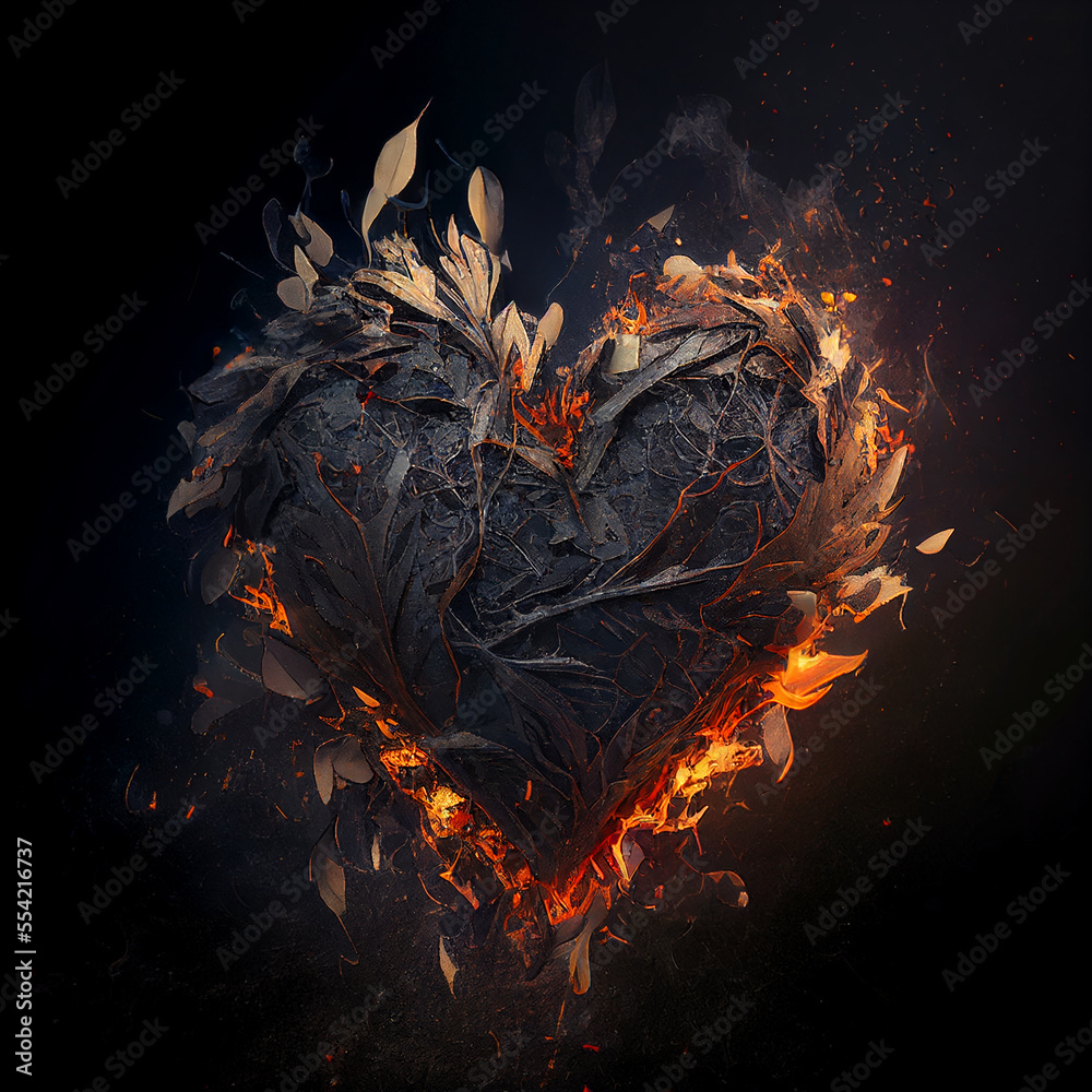 Black Burning Heart Flame Smoke Hot Embers Fire Dark Valentine Love ...