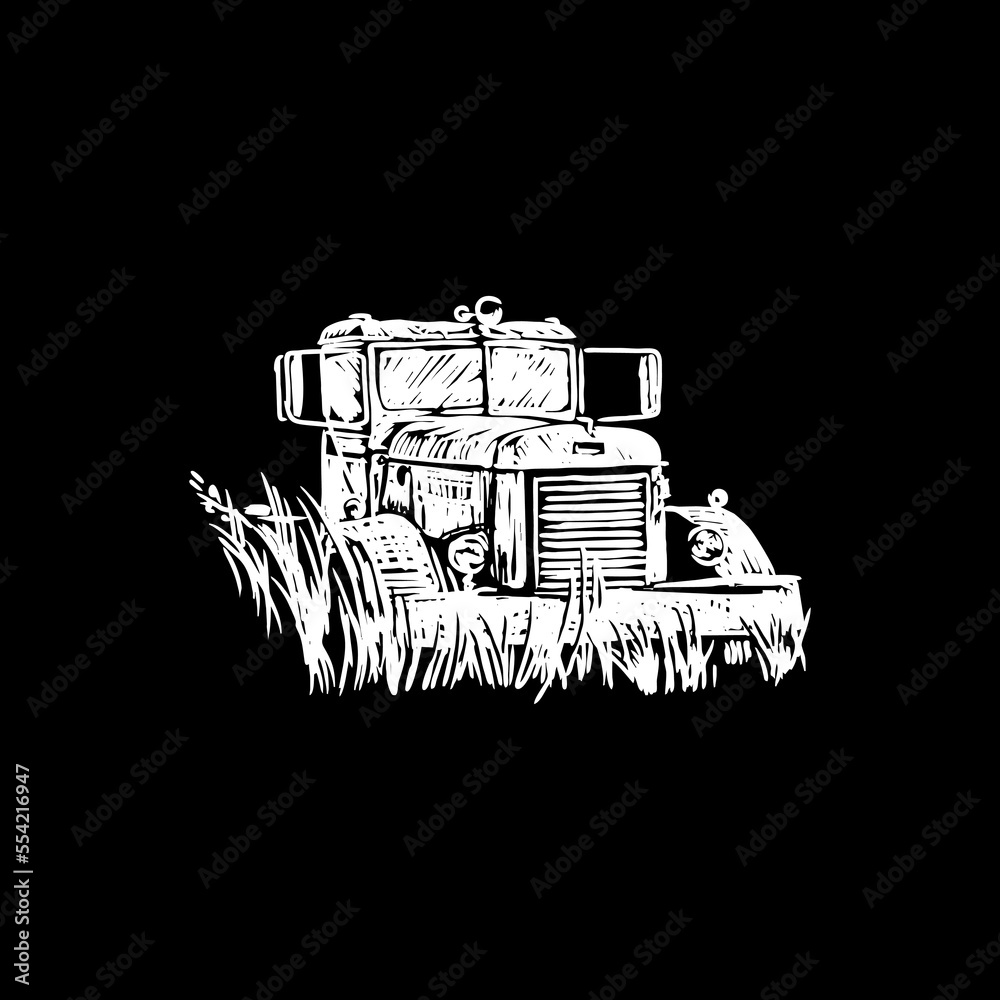 Vector of junkyard abandoned old truck on black background. use for ...