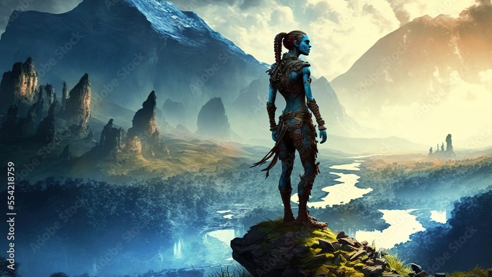 Na'Vi Tribe Female Character. Na've Woman at Pandora Jungle Landscape ...