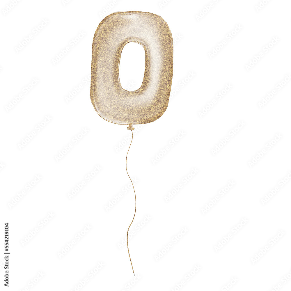 Zero gold Birthday ballon. Number zero glitter gold isolated metallic ...