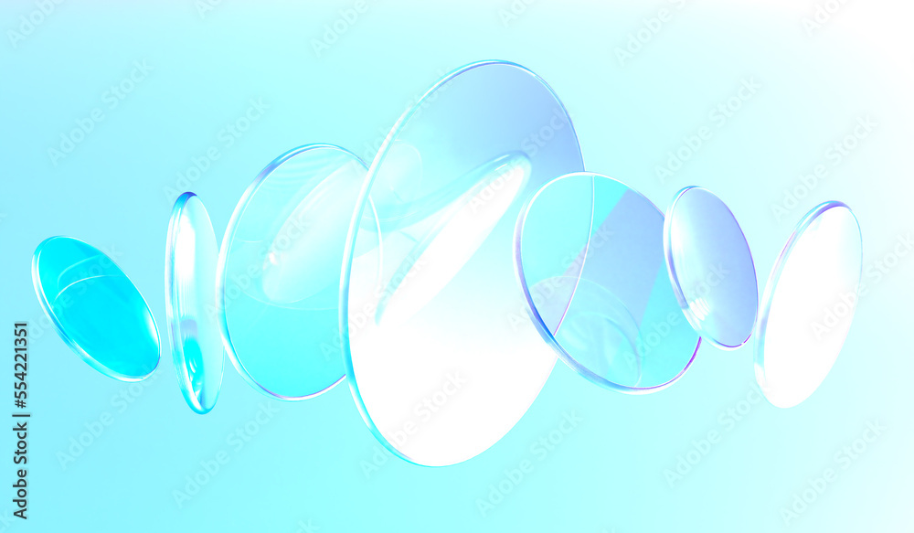 Podium glass 3d background, product display with transparent blue ...