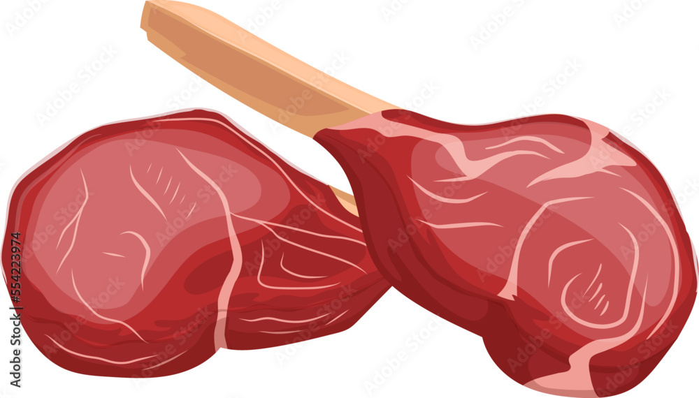 lamb meat cartoon. raw food, red butcher cooking, fresh bone, rosemary ...