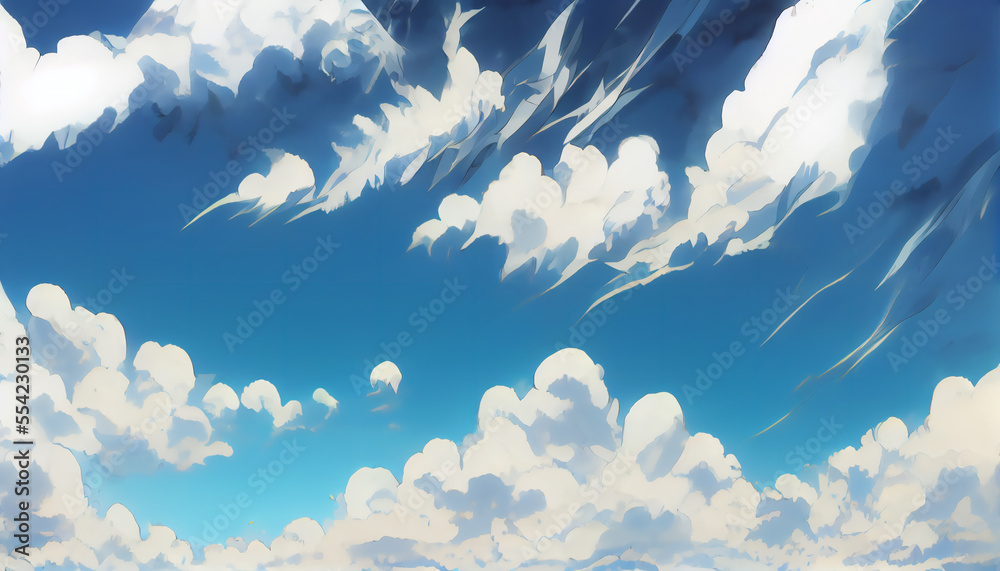 blue sky with clouds, anime style, comic style Stock Illustration ...