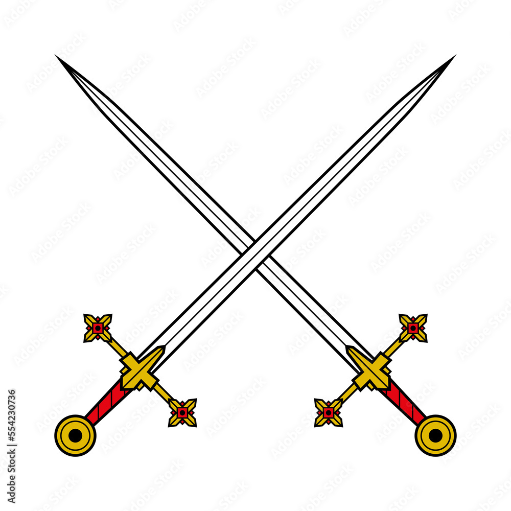 Crossed swords. Medieval emblem, coat of arms, symbol of the duel. Flat ...