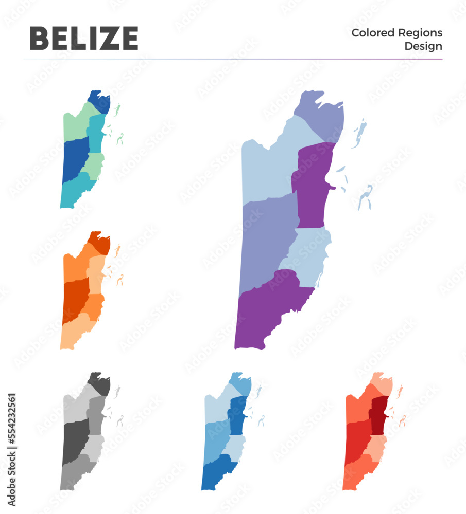 Belize map collection. Borders of Belize for your infographic. Colored ...