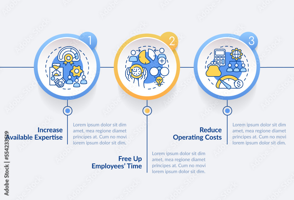 Outsourcing services advantages circle infographic template. Reduce ...