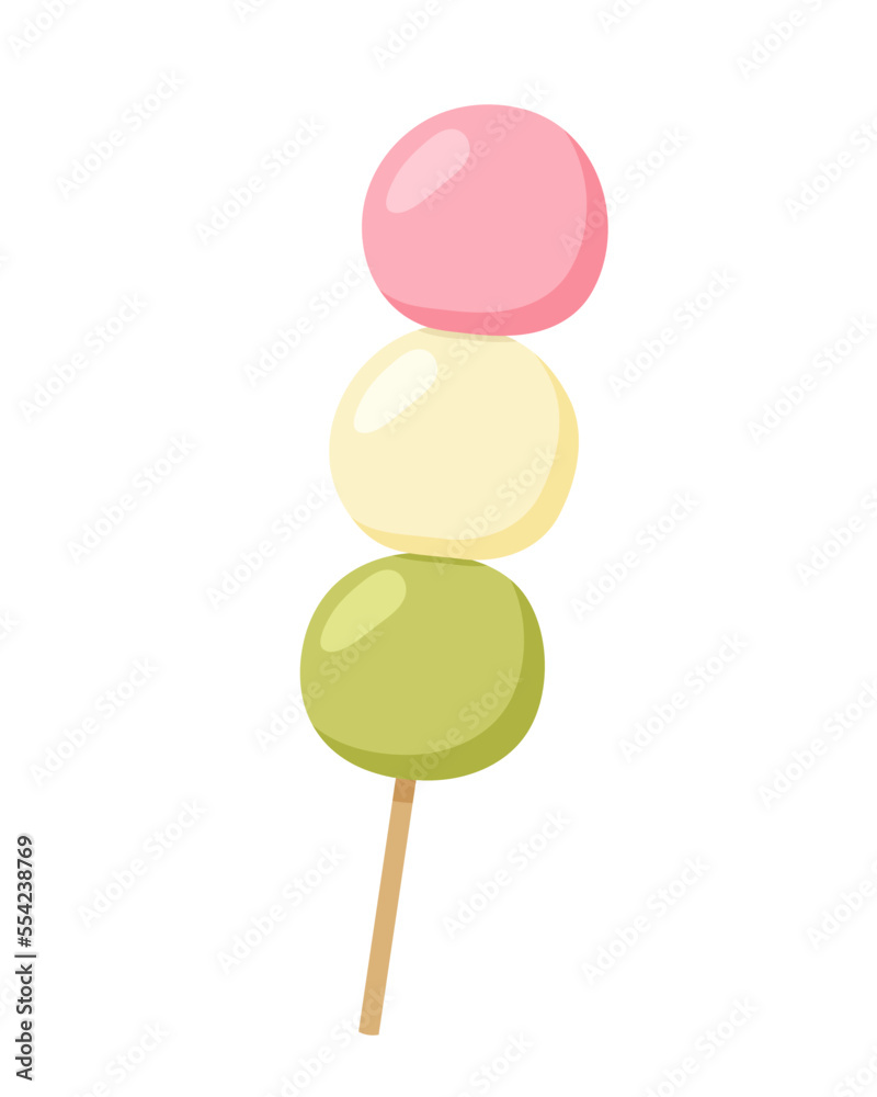 Hanami Dango. Сhewy three coloured (sanshoku) dumplings on skewers ...