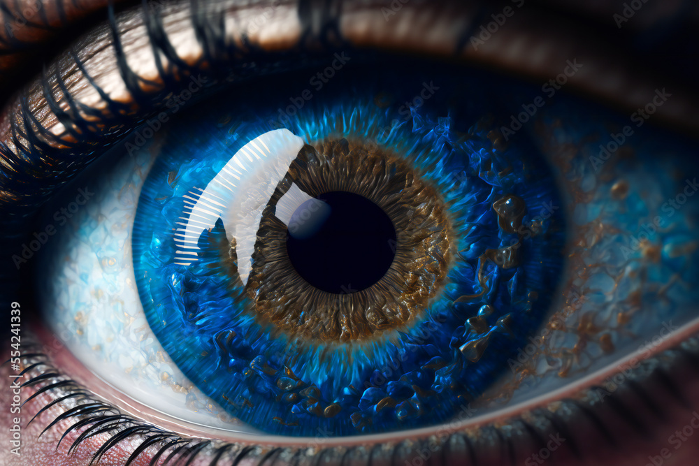 Blue human eye with makeup. Eye painting. Futuristic fantasy digital ...