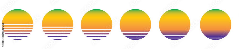 Vetor de Retrowave sun vintage icon set. Futuristic retrowave sun icons ...
