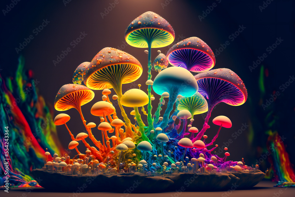 Psychedelic Decorative mushrooms. Image created with Generative AI ...