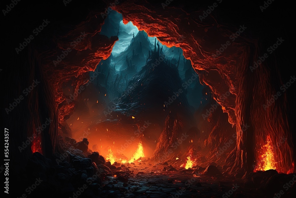 Subterranean lava cave apocalypse simulation. Generative AI Stock ...