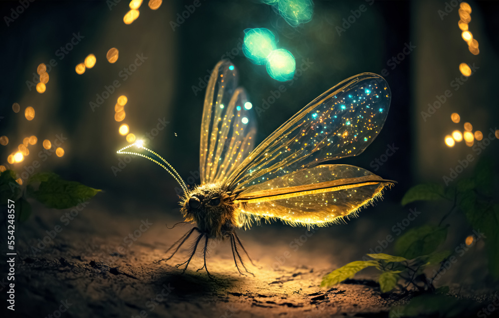 Flittering fireflies flying in the night Fantasy enchanted forest ...