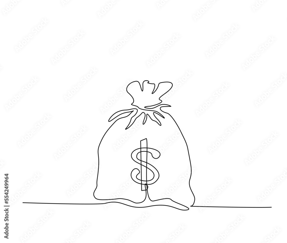 Continuous one line drawing of money bag. Money storage and investment ...