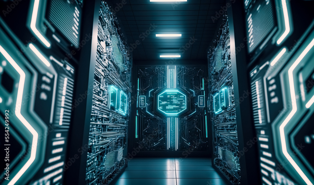 Server racks in computer network security server room data center ...