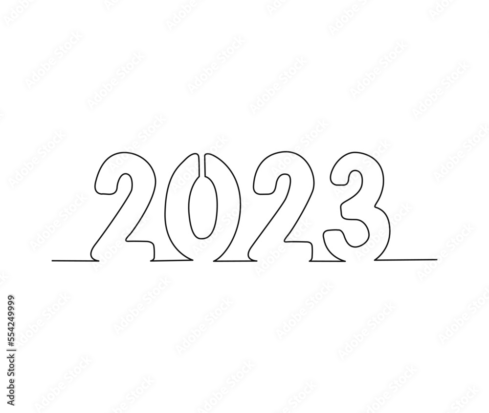 Continuous one line drawing of 2023. 2023 handwritten lettering new ...