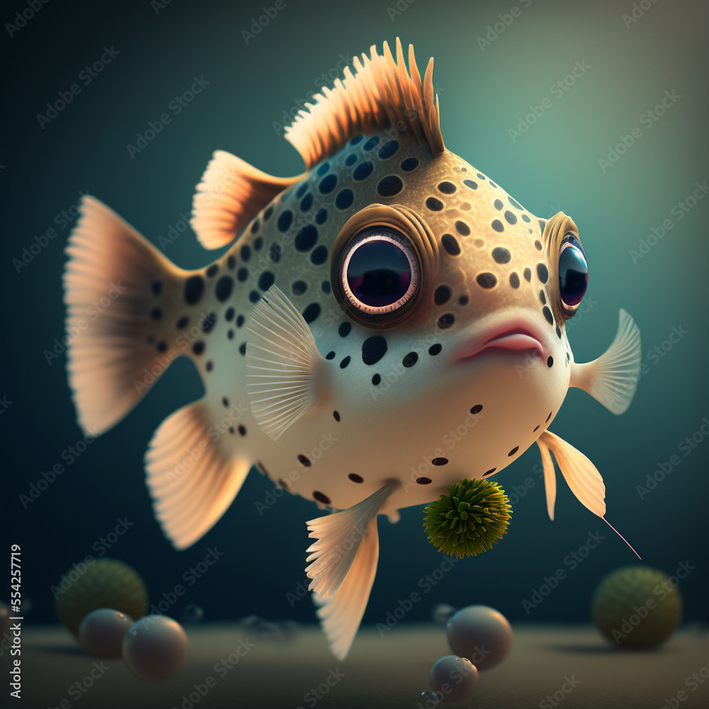 Cartoon portrait of puffer fish Stock Illustration | Adobe Stock