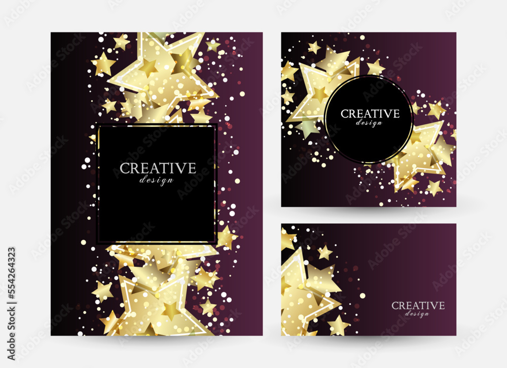 Vip anniversary invitation templates. Cover design with golden stars ...
