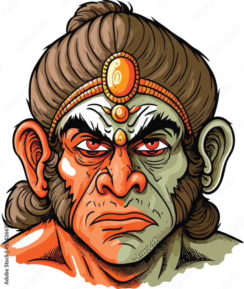 Hanuman Face Close Up Portrait illustration 06 Ramayana, Hanuman ...