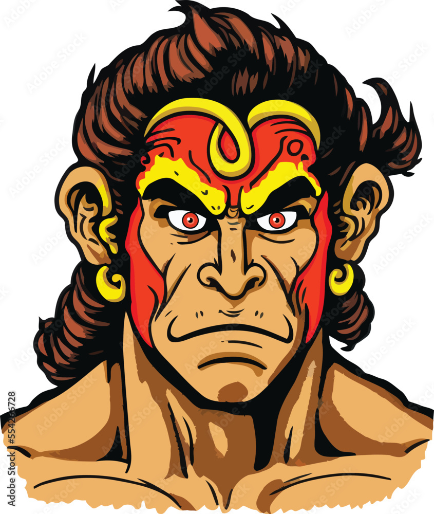 Hanuman Face Close Up Portrait illustration 08 Ramayana, Hanuman ...
