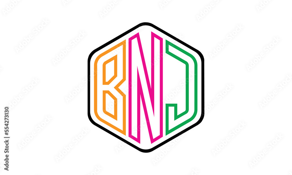 BNJ three-letter polygon iconic logo design vector template, monogram ...
