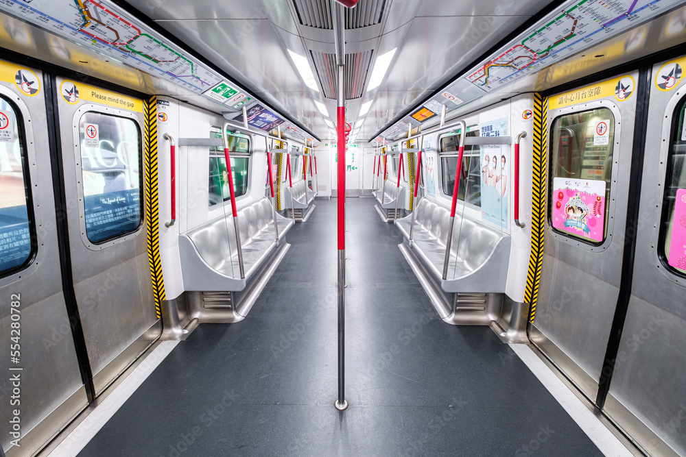 Inside the saloon of the MTR Modernisation train (M-train) with no ...
