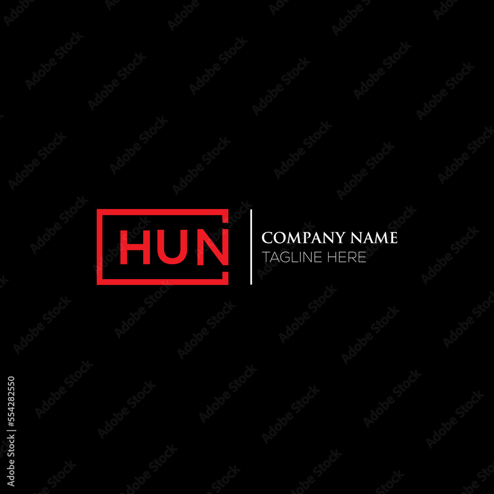HUN letter logo design on black background. HUN creative initials ...