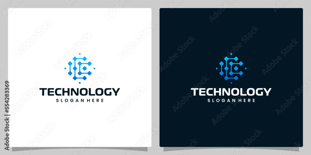 Abstract Digital technology logo design template with initial letter C ...