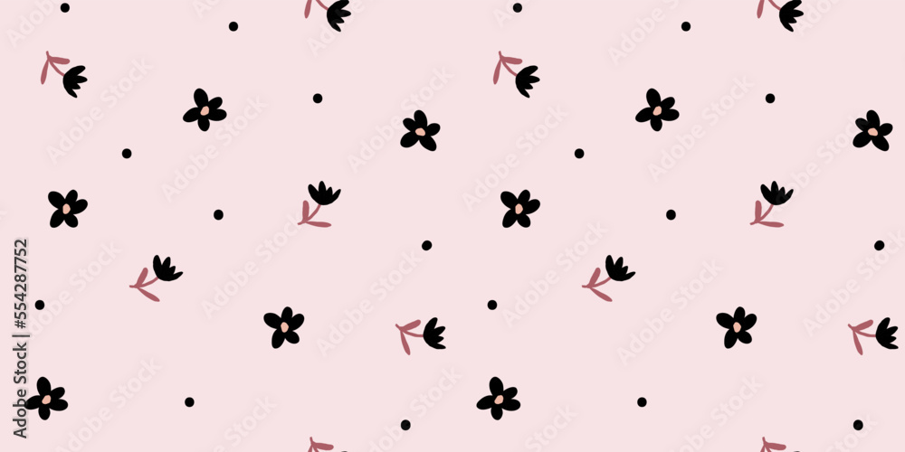 Ditsy pattern. Simple vector black and white seamless texture with ...