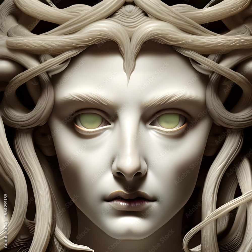 Generative AI image featuring a white marble bust of Medusa, otherwise ...