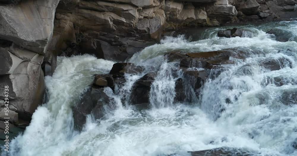 Probiy waterfall on Prut River in Yaremche City, western Ukraine. Is ...