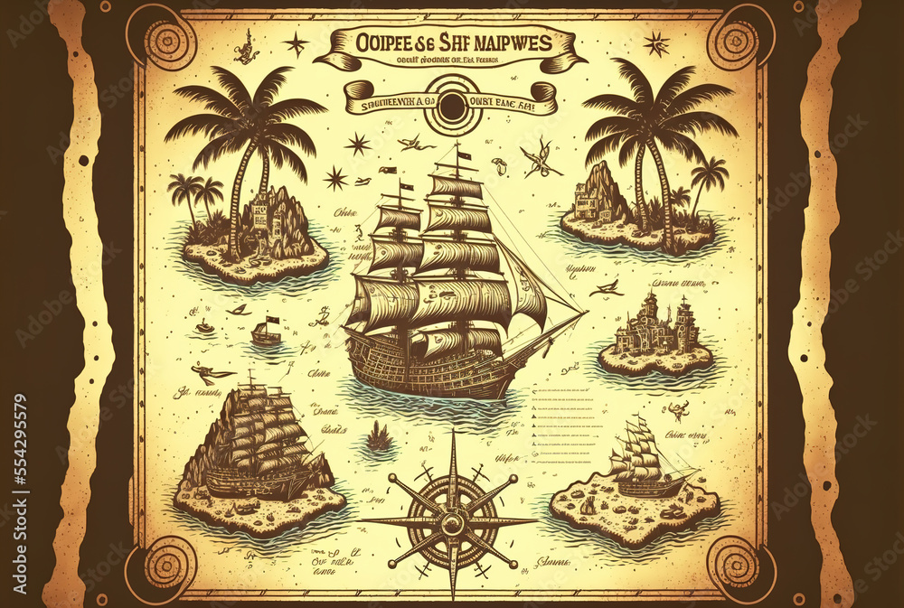 Tresure map, Ai generative illustration Stock Illustration | Adobe Stock