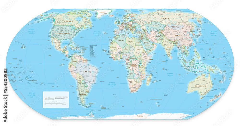 earth political world map with labels in spanish language Stock ...