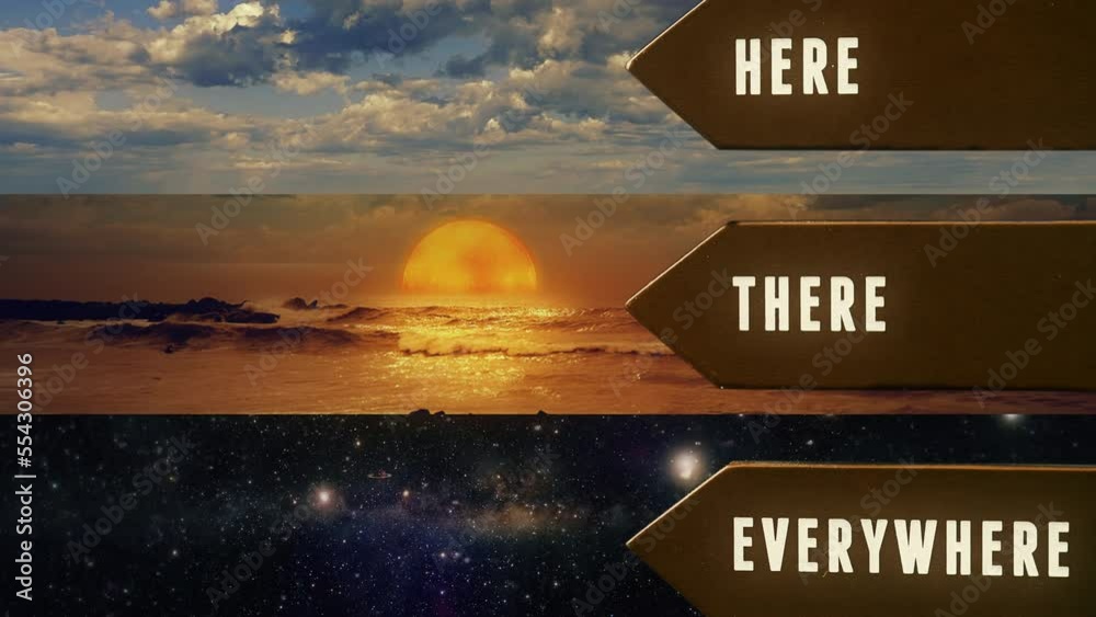 Space Sky Clouds Ocean Waves Signpost Directions Concept Background ...