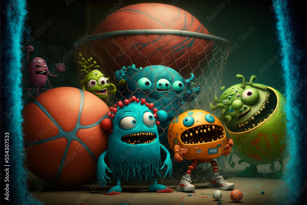 The alien monster basketball team, fierce aliens having fun playing the ...