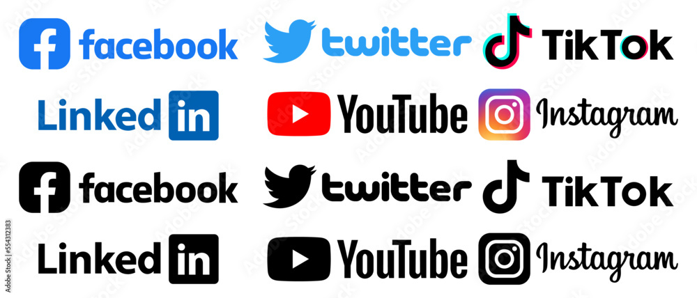 Set popular official social media logos . Facebook, Instagram, Youtube ...